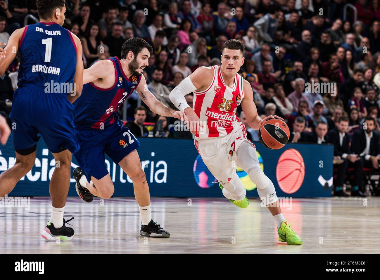 Nemanja Nedovic of Crvena Zvezda and Alex Abrines of FC Barcelona ...