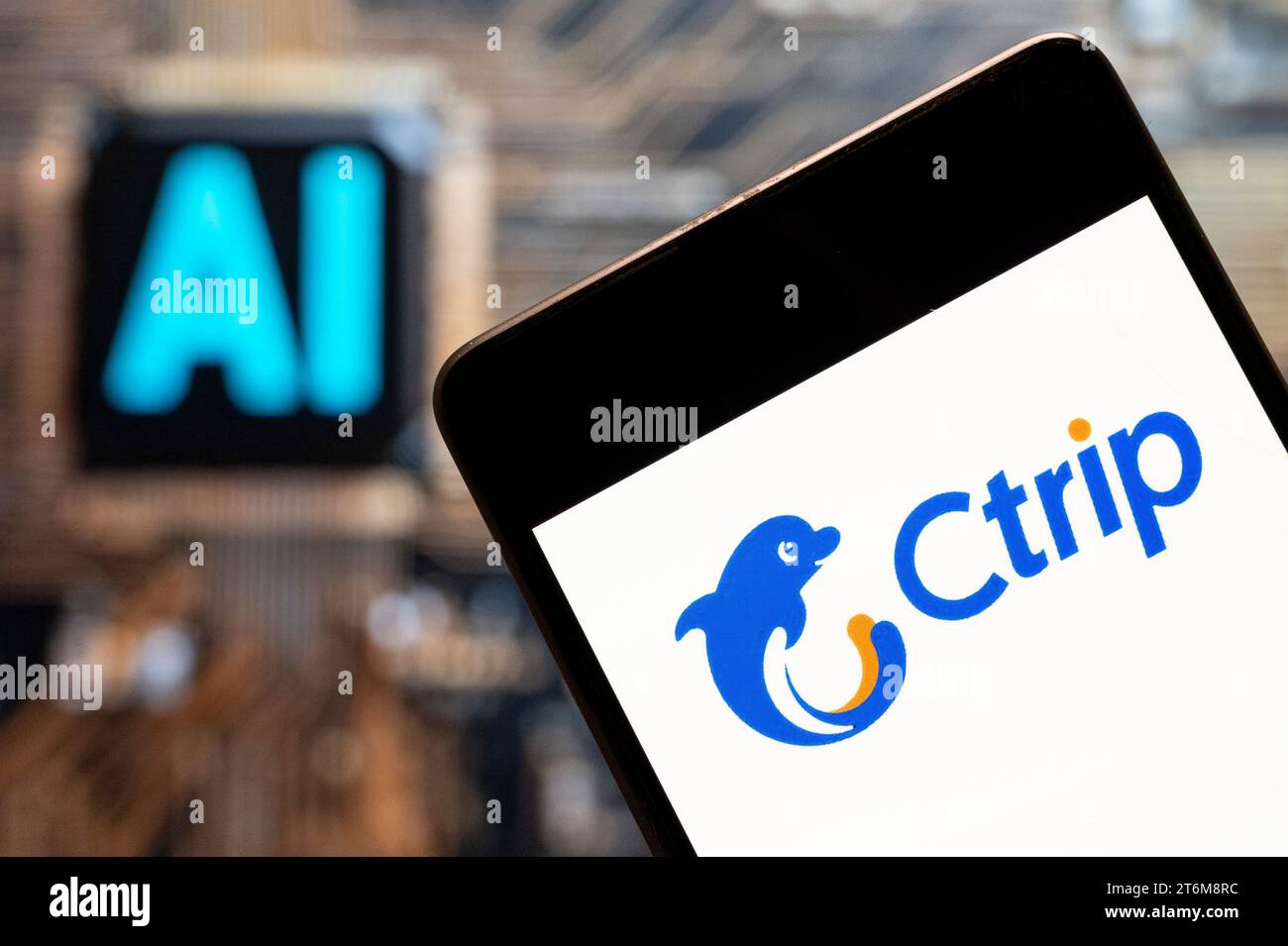 In this photo illustration, the Chinese travel search service provider Ctrip logo seen displayed ...