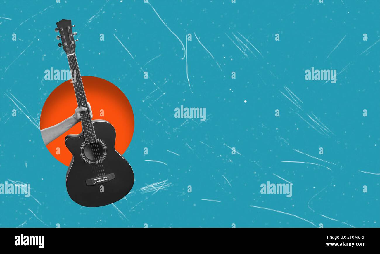 Contemporary acoustic guitar art collage. Concept of music, creativity ...