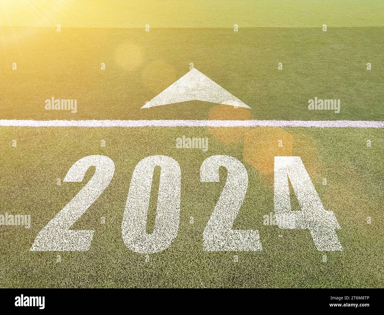 New year 2024. Text of 2024 has written on the ground. Straight forward ...