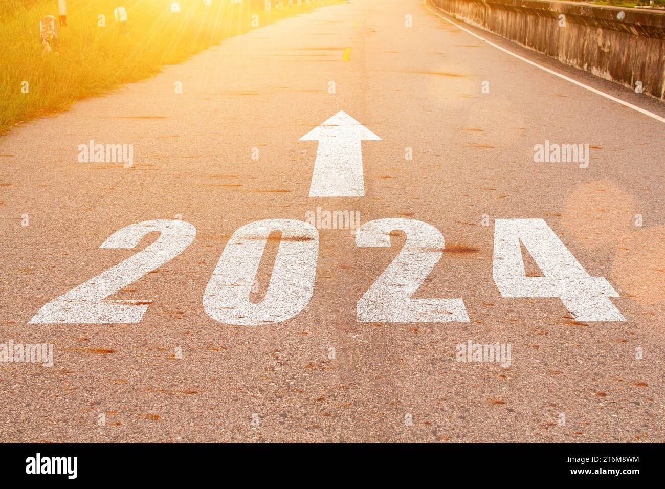 New year 2024. Text of 2024 has written on the ground. Straight forward ...