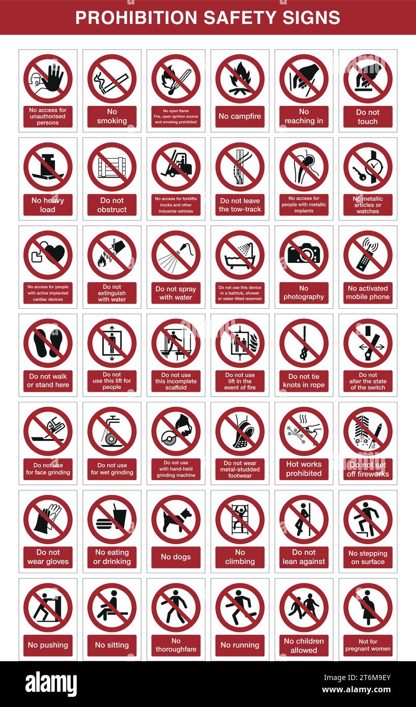 Set Of Prohibition Safety Signs Stock Vector Image And Art Alamy