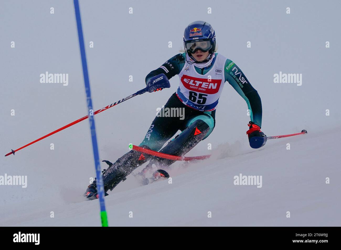 Albania's Lara Colturi speeds down the course during the first run of an alpine ski World Cup ...