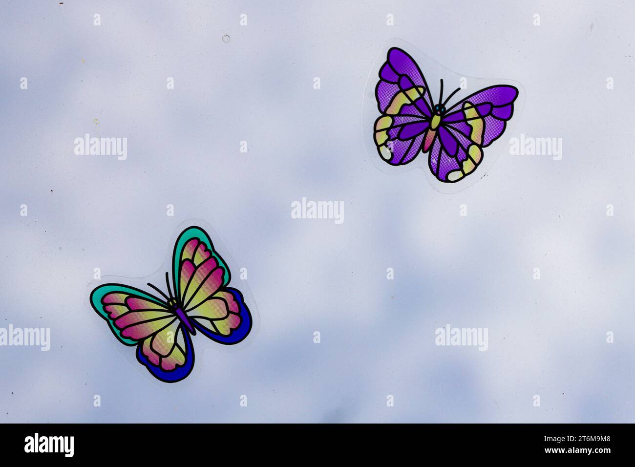 Two butterflies against blue and cloudy sky. Butterfly stickers on a ...