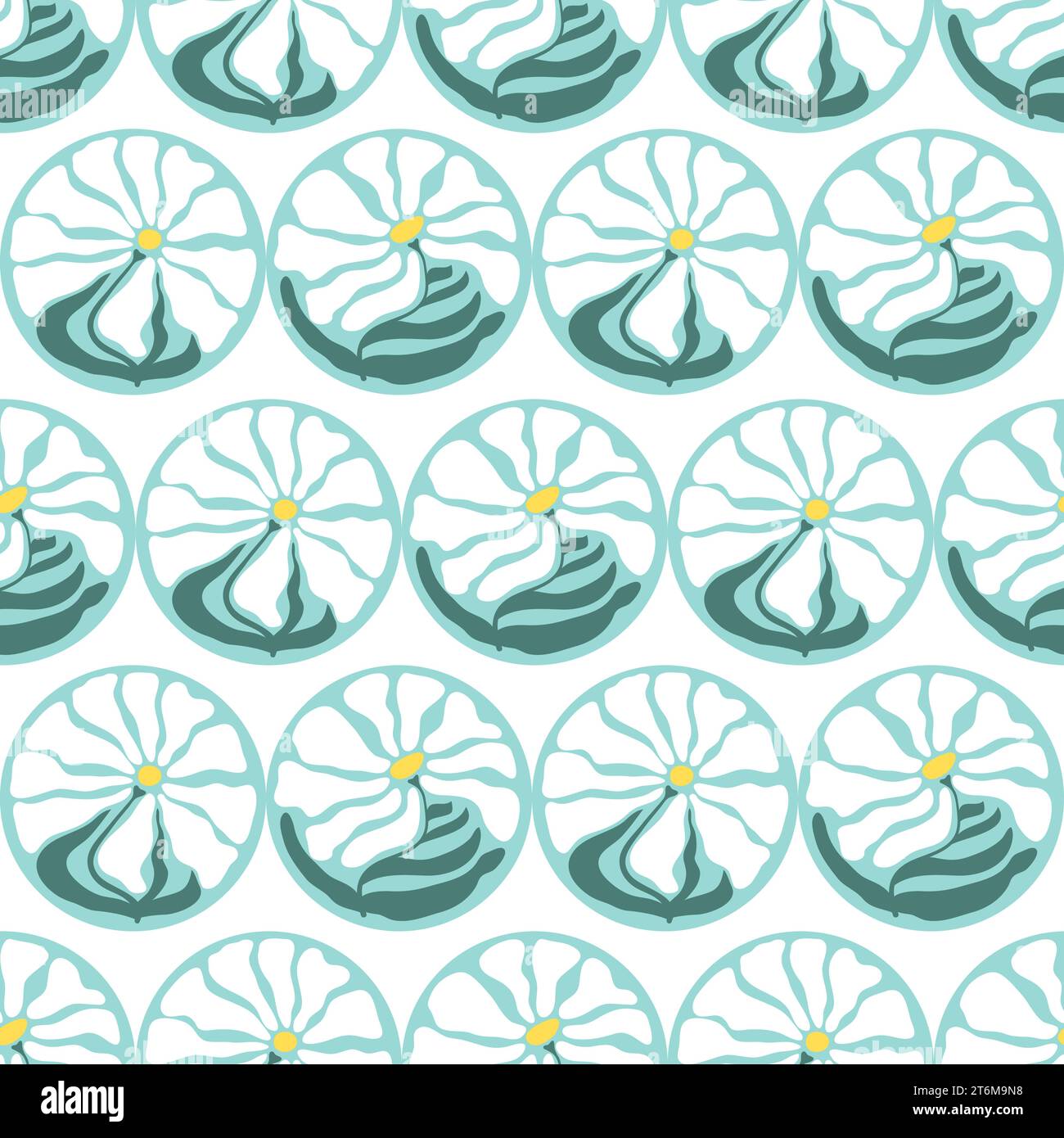 Floral pattern with round daisy flowers. Vector seamless polka dot ...