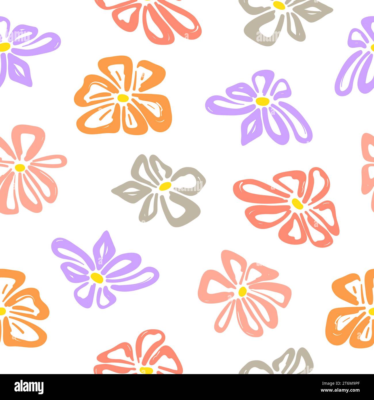 Colorful doodle flowers pattern. Seamless floral vector illustration ...