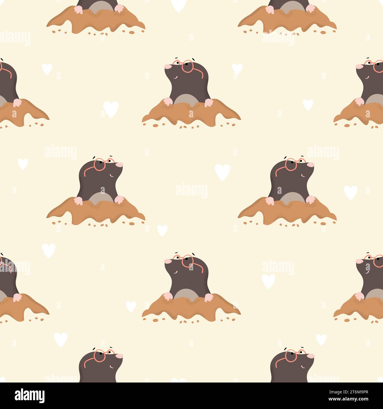 Cute little moles seamless pattern. Vector cartoon animals illustration. Baby print Stock Vector ...