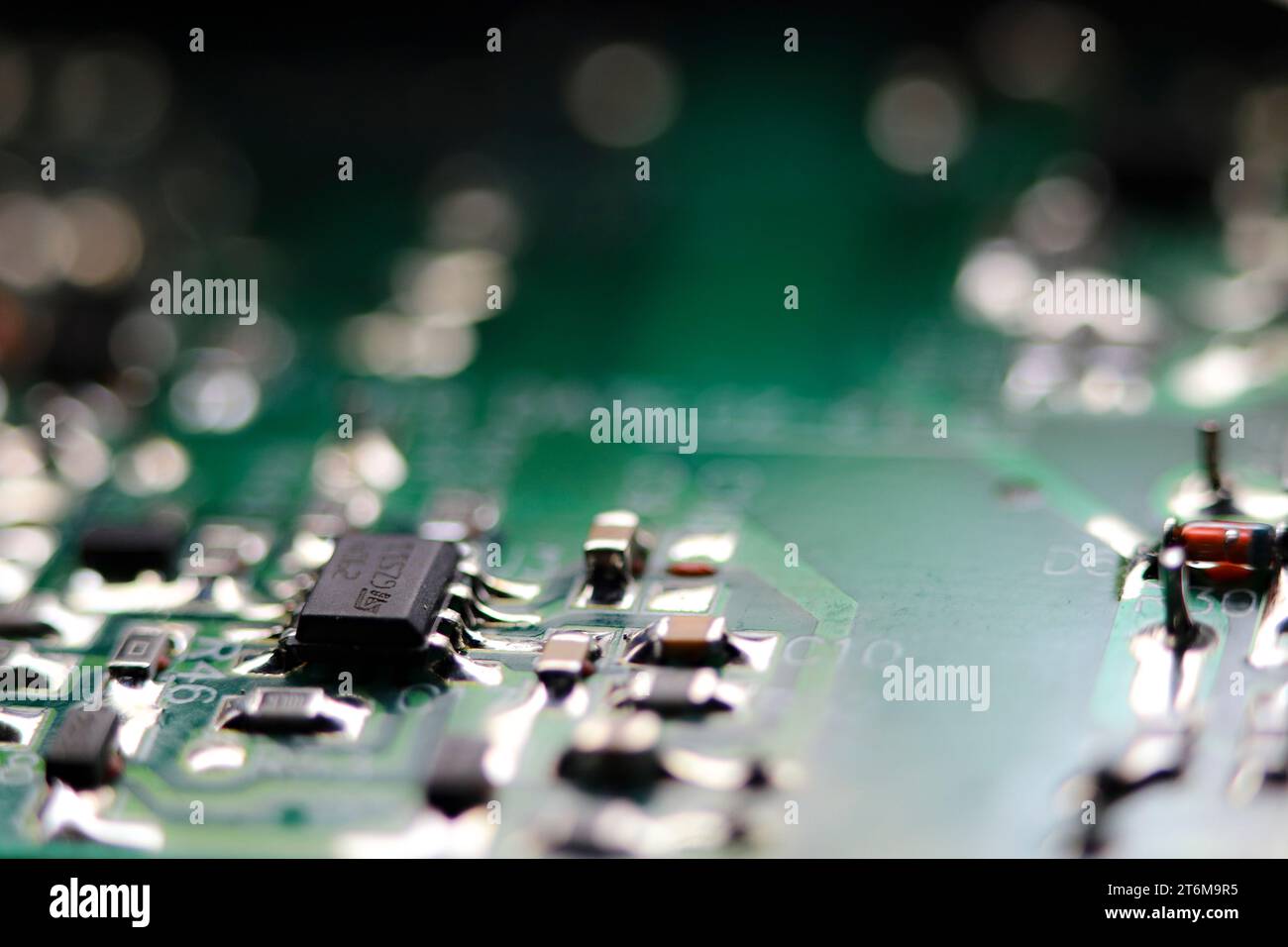Green electronic circuit board close up. Macrophotograph Stock Photo ...