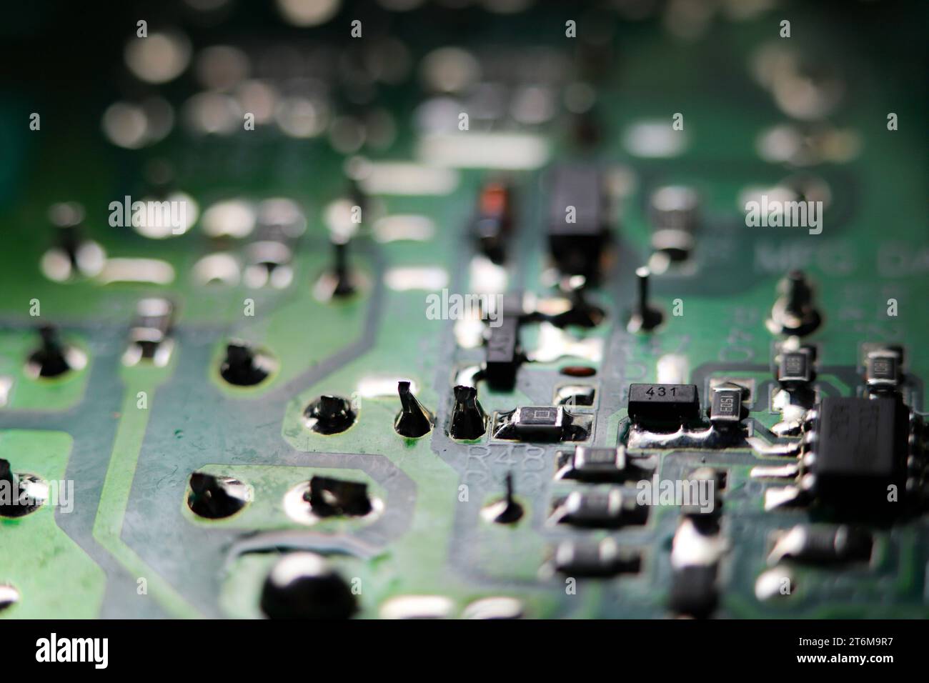 Green electronic circuit board close up. Macrophotograph Stock Photo - Alamy
