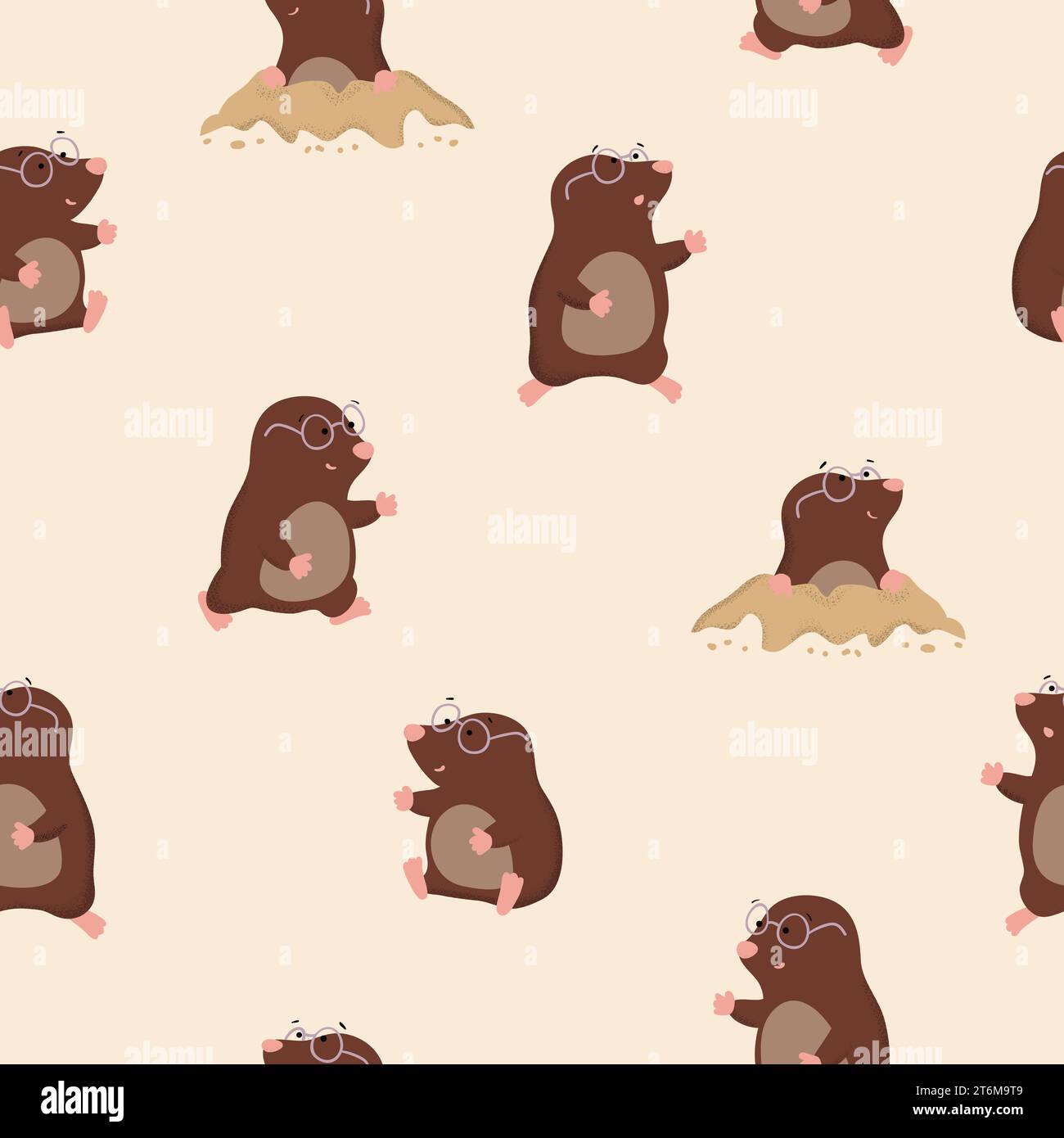 Cute little moles seamless pattern. Vector childish cartoon ...