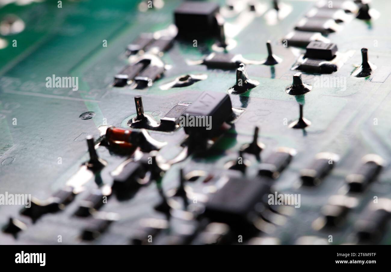 Green electronic circuit board close up. Macrophotograph Stock Photo - Alamy