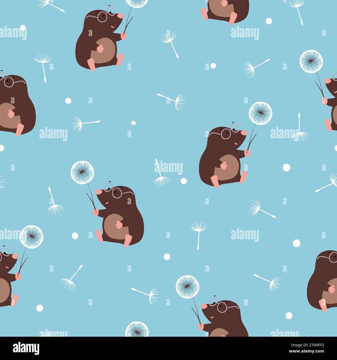 Cute cartoon mole with dandelion pattern. Vector childish illustration ...