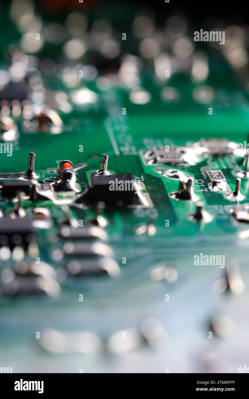 Green electronic circuit board close up. Macrophotograph Stock Photo - Alamy