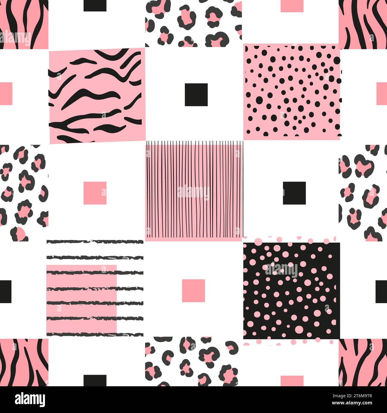 Abstract checkered pattern with animal print. Vector seamless ...