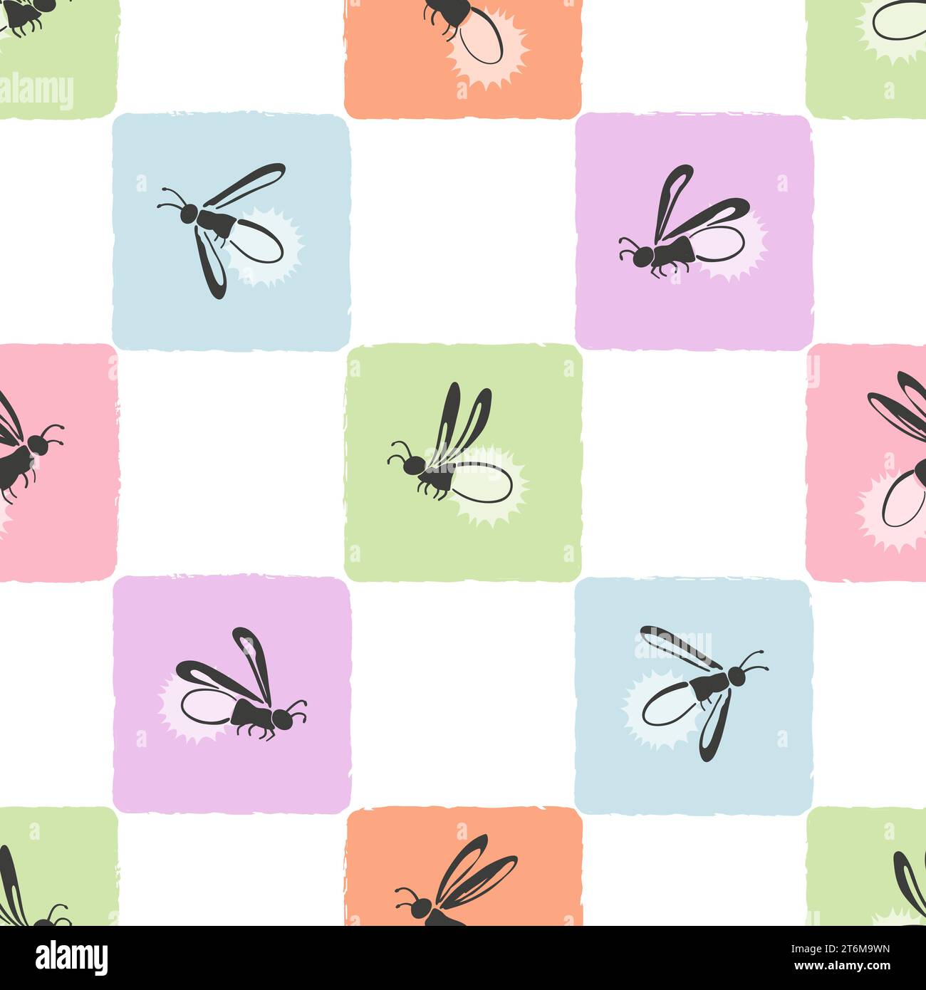 Seamless colorful firefly pattern. Vector checkered background with ...