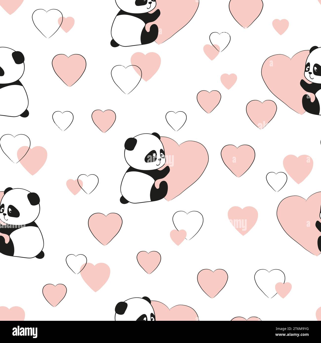 Seamless love pattern with cute panda bears and hearts. Valentine's day ...