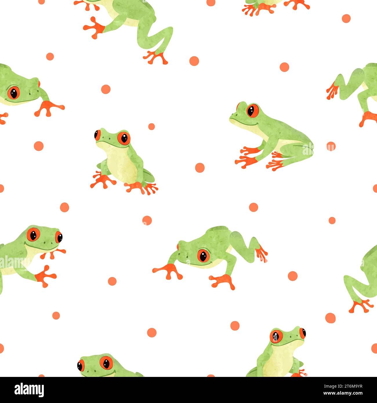 Cute tree frog pattern. Seamless vector background with cartoon green ...