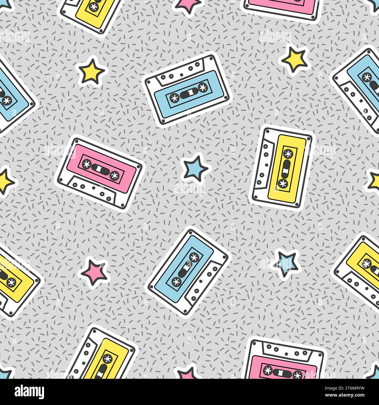 Seamless 90s pattern with audiocassettes. Trendy print with cartoon ...