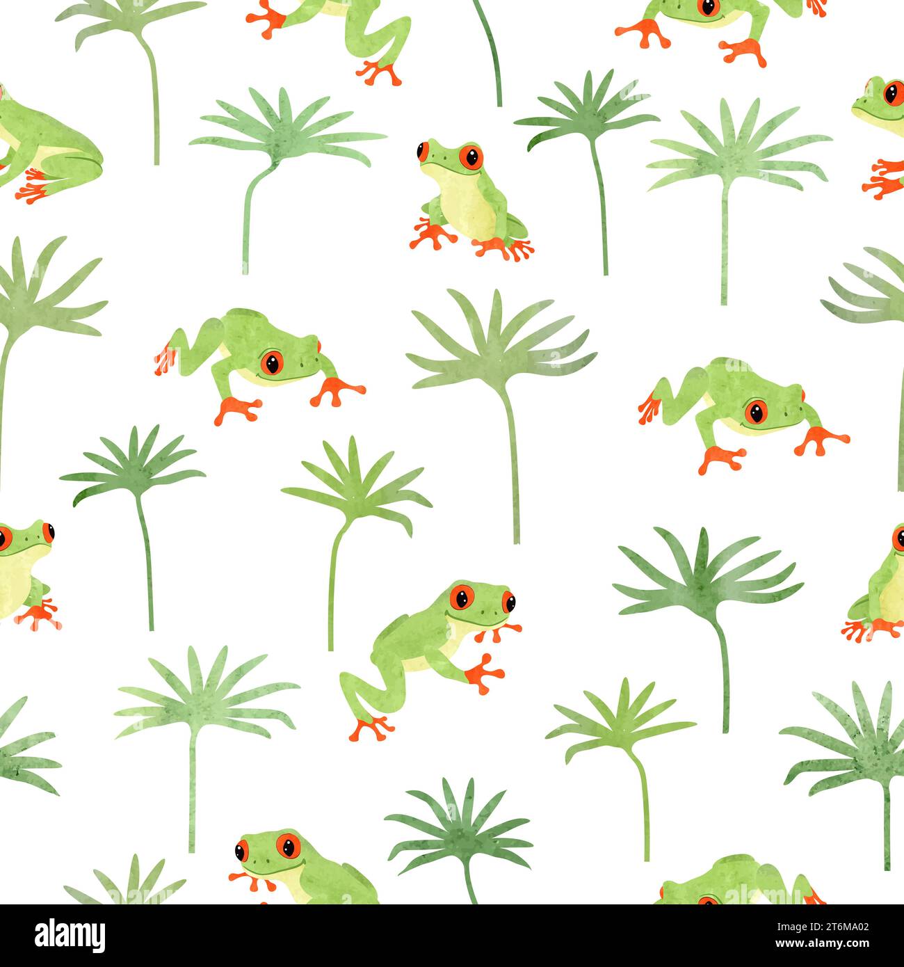 Tree frog pattern. Seamless vector background with cute cartoon green ...