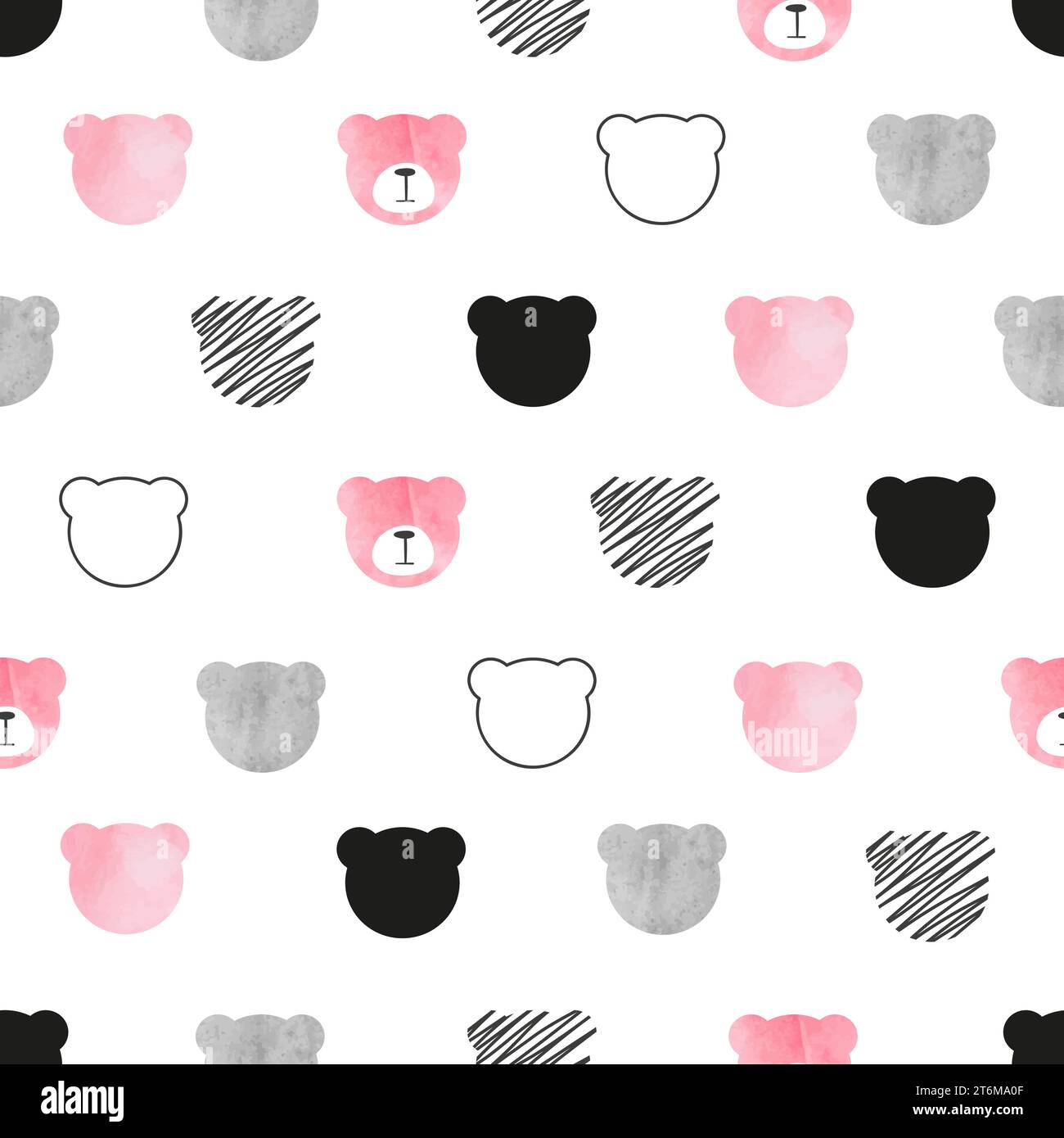 Seamless cute bears pattern. Vector illustration with watercolor bear ...