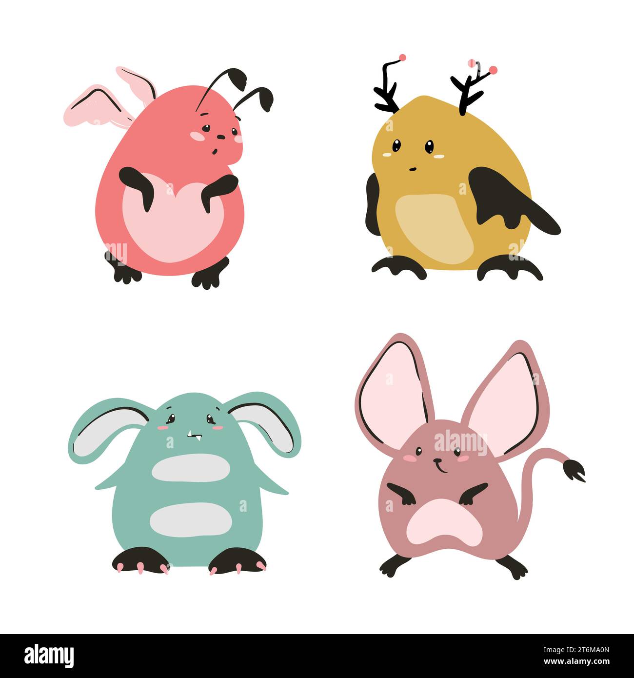Cute little monsters vector set. Friendly creatures colorful ...