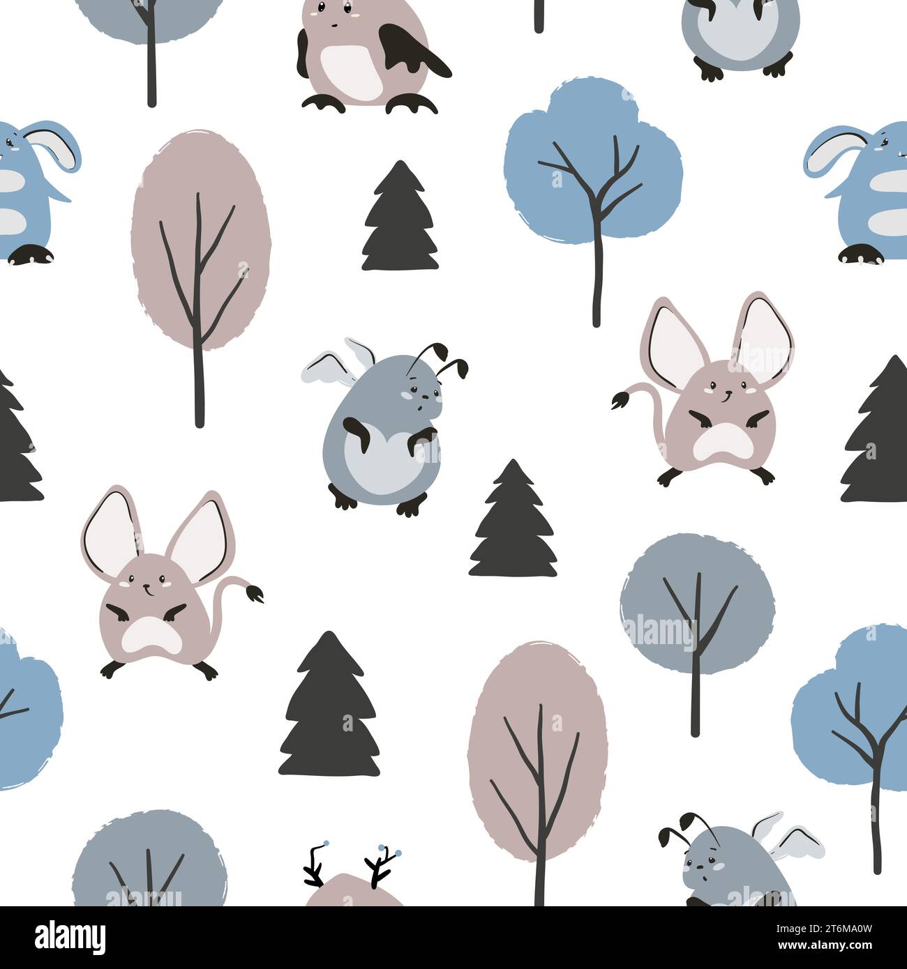 Cute monsters pattern. Seamless vector forest background with funny ...