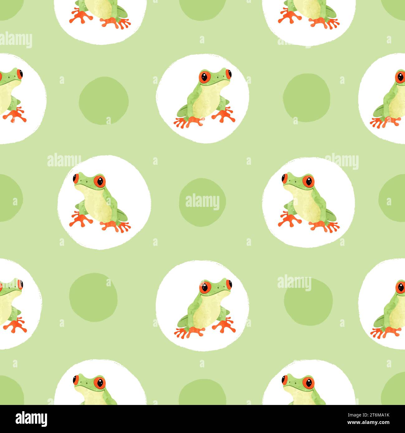 Cute watercolor tree frog pattern. Seamless polka dot background ...
