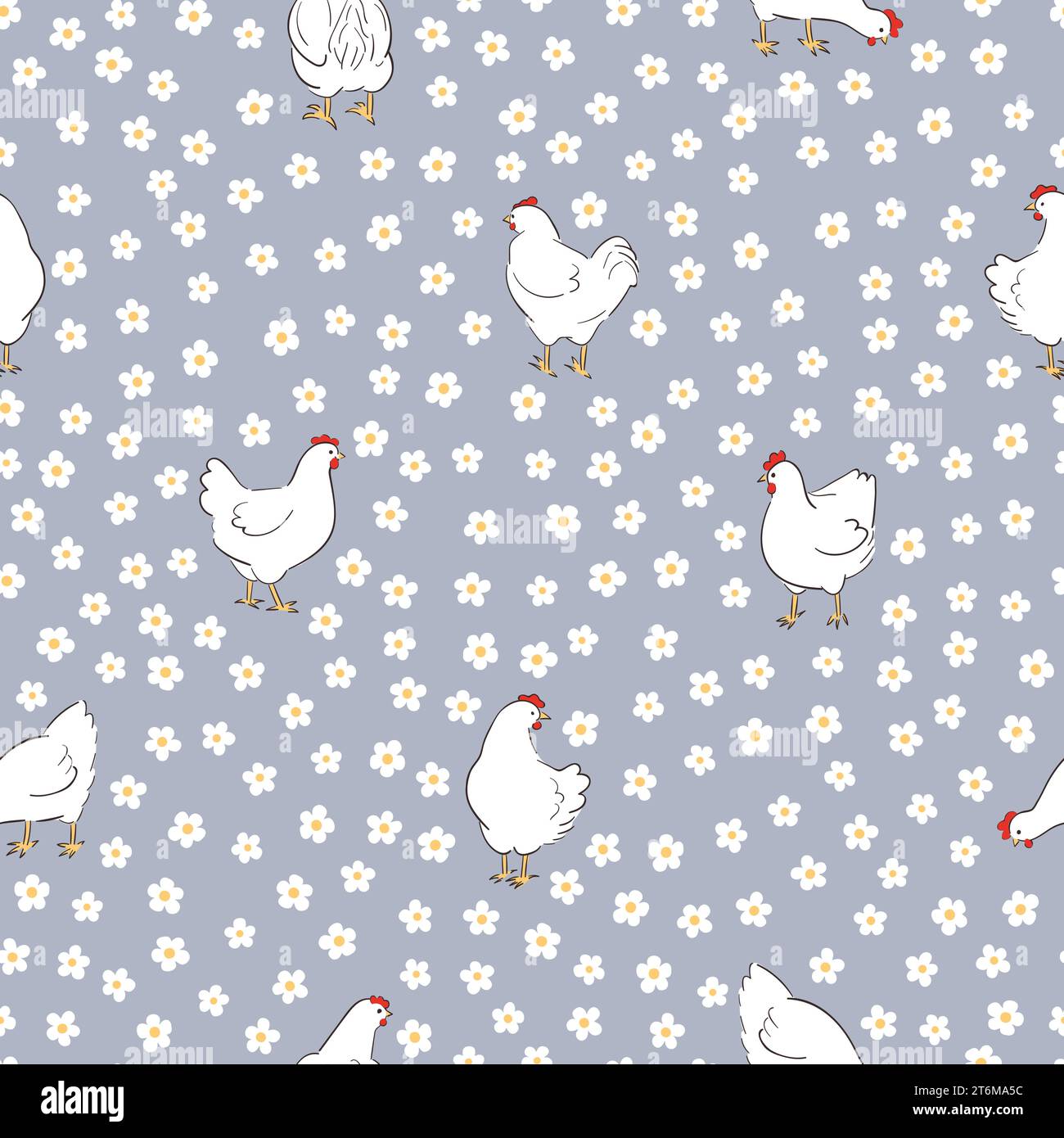 Seamless pattern with cute hens. Vector chickens background Stock ...