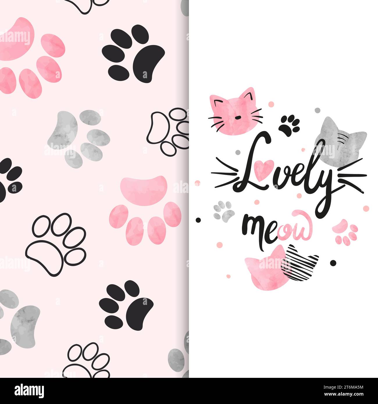 Cartoon cats heads vector illustration. Nursery design, cats paw print ...