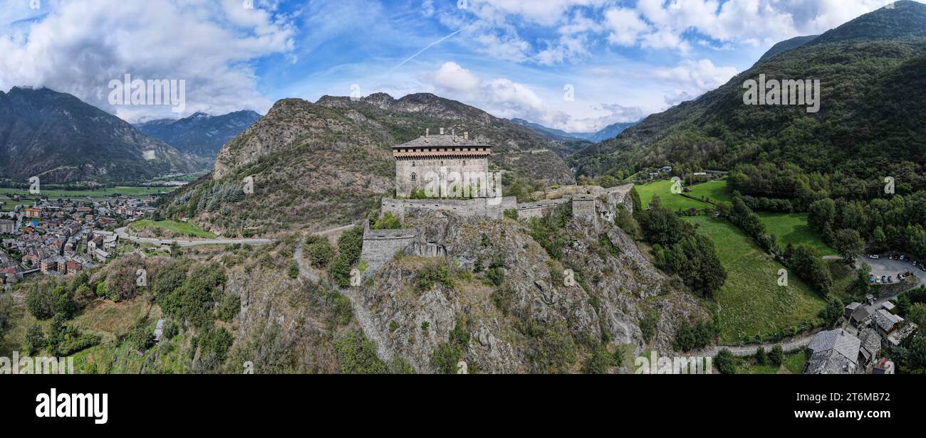 Drone view at the castle of Verres in Aosta velley on Italy Stock Photo ...