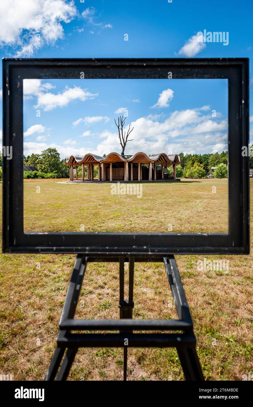 View of open-air concert hall through the easel. Jurkalne nature ...