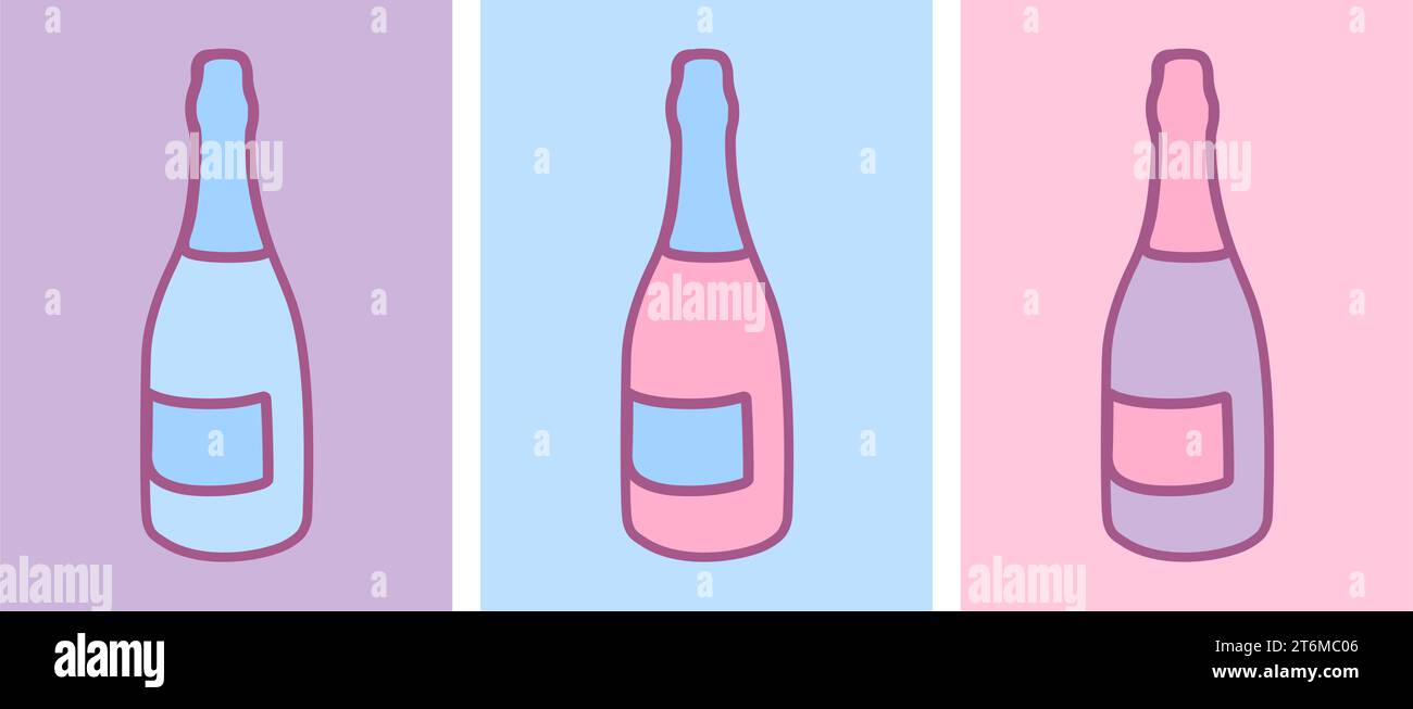 Champagne Bottle Hand Drawing Vector Illustration Alcoholic Drink. Pop ...