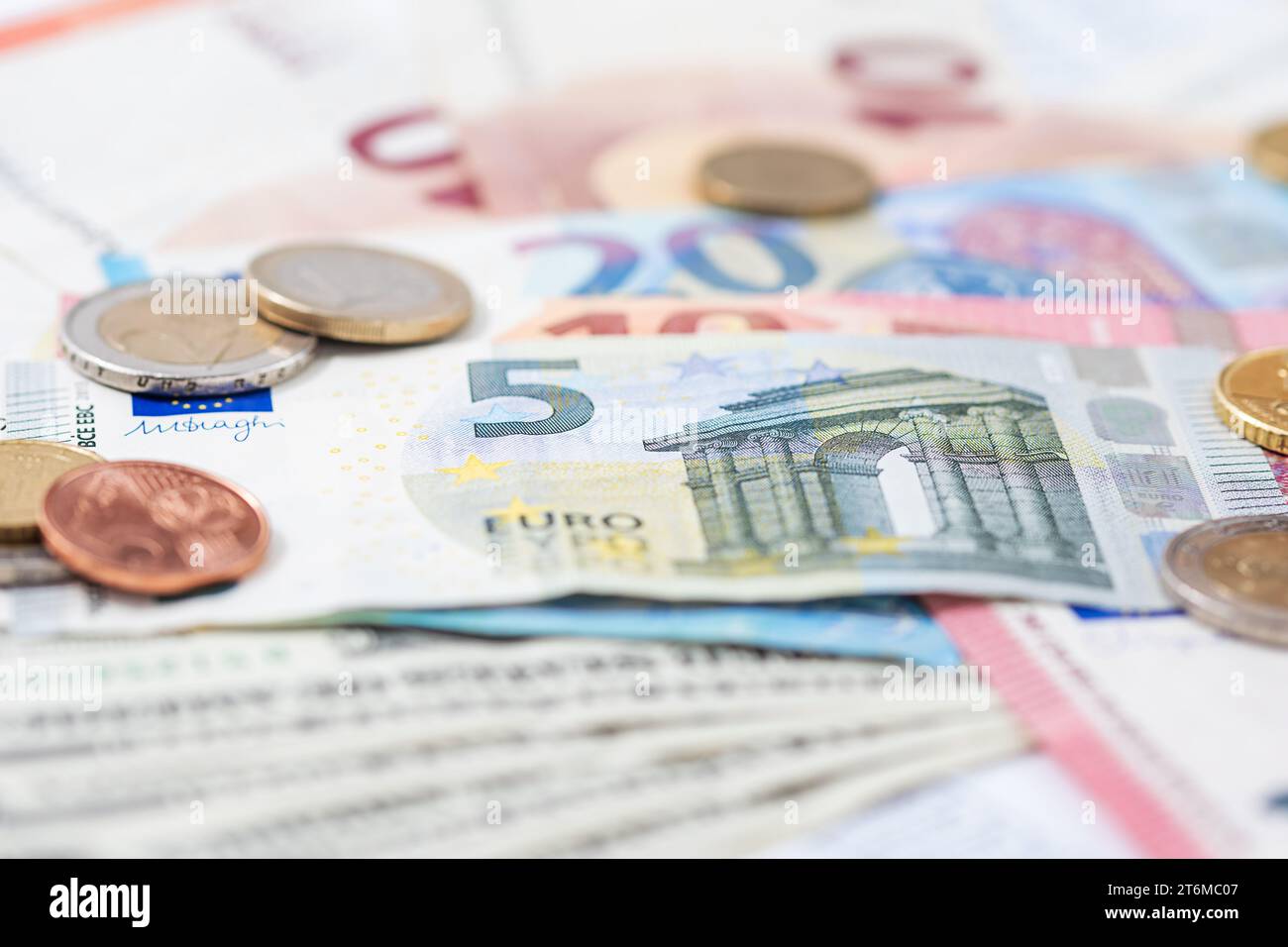 Set of different euro banknotes and coins. Money concept Stock Photo ...