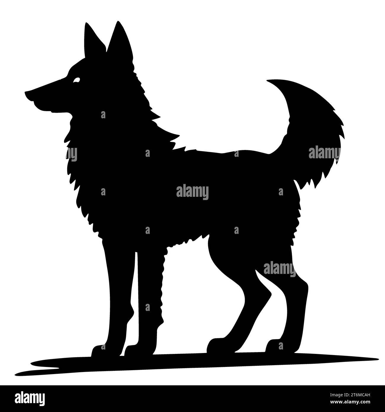 black and white illustration of a wolf with a thick fur coat and sharp ...