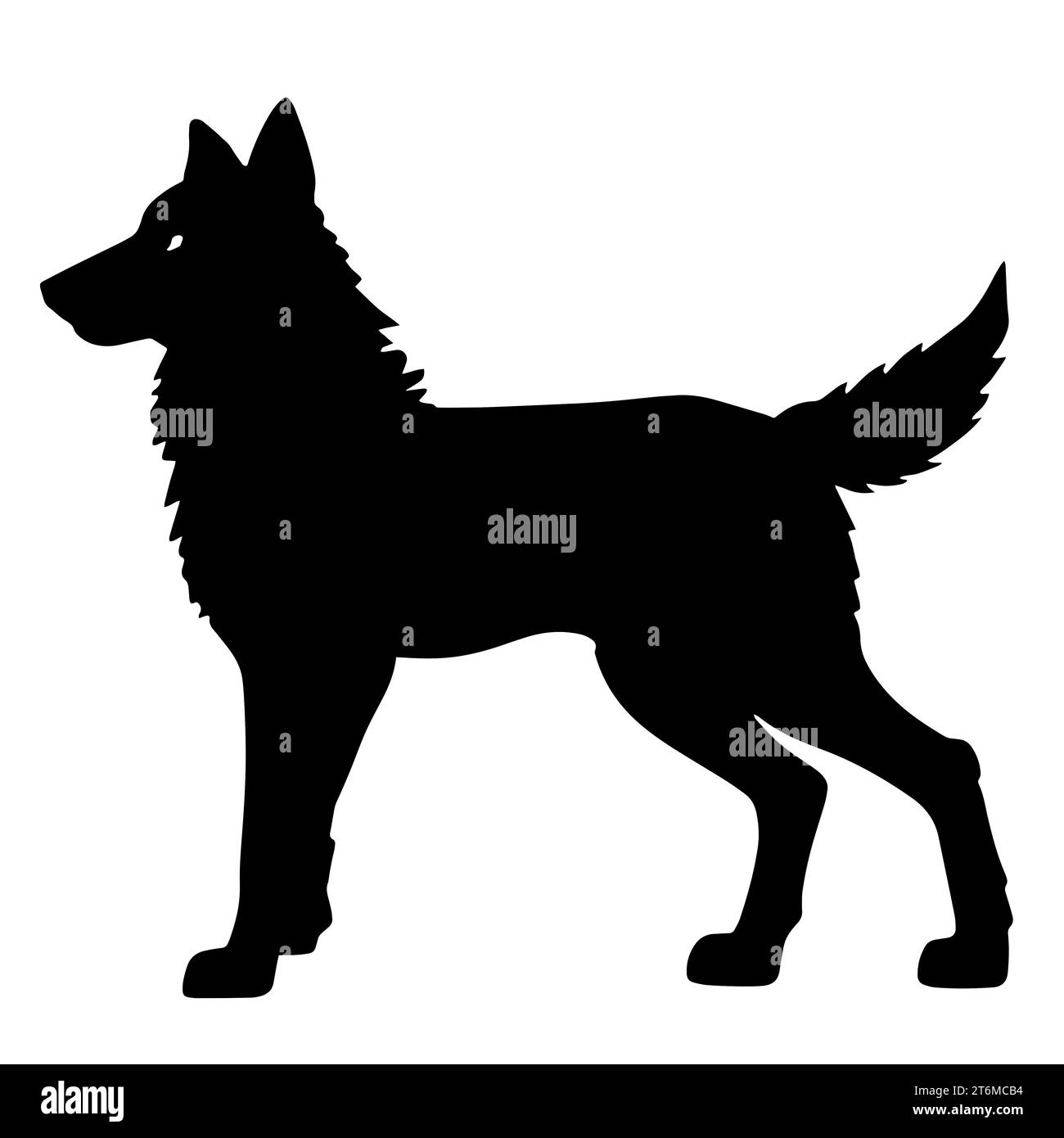 black and white illustration of a wolf with a thick fur coat and sharp ...