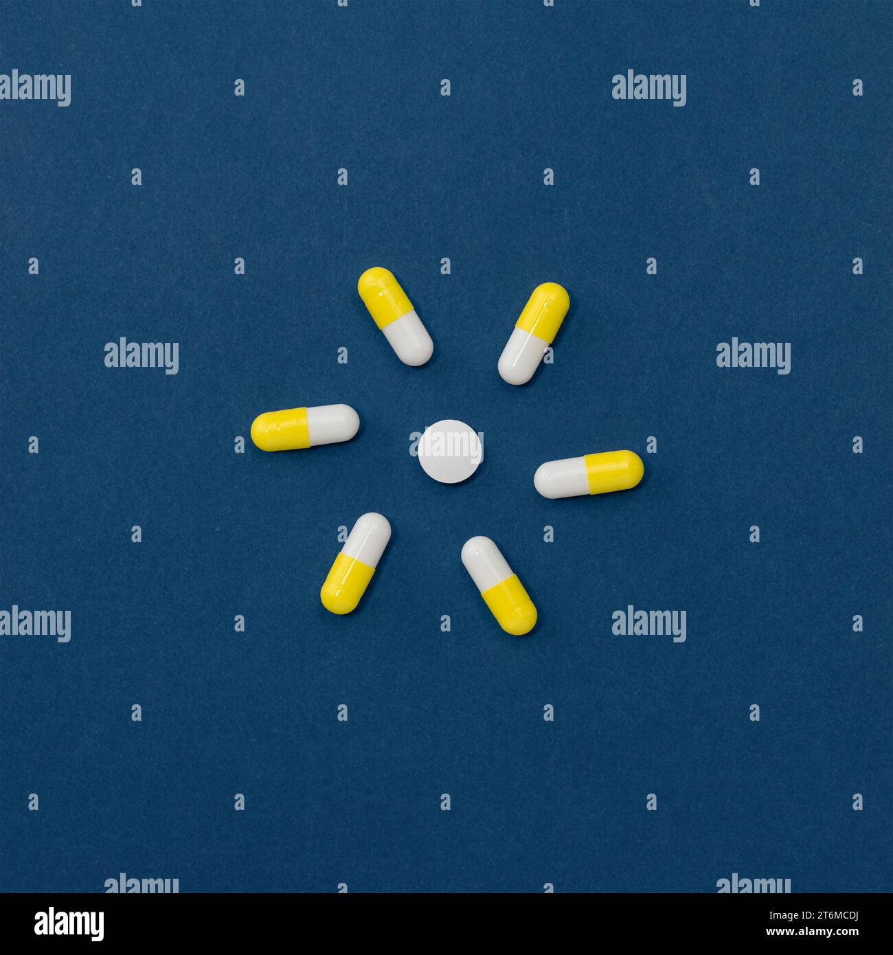 Pharmaceutical tablets, pills and capsules are arranged in the form of ...