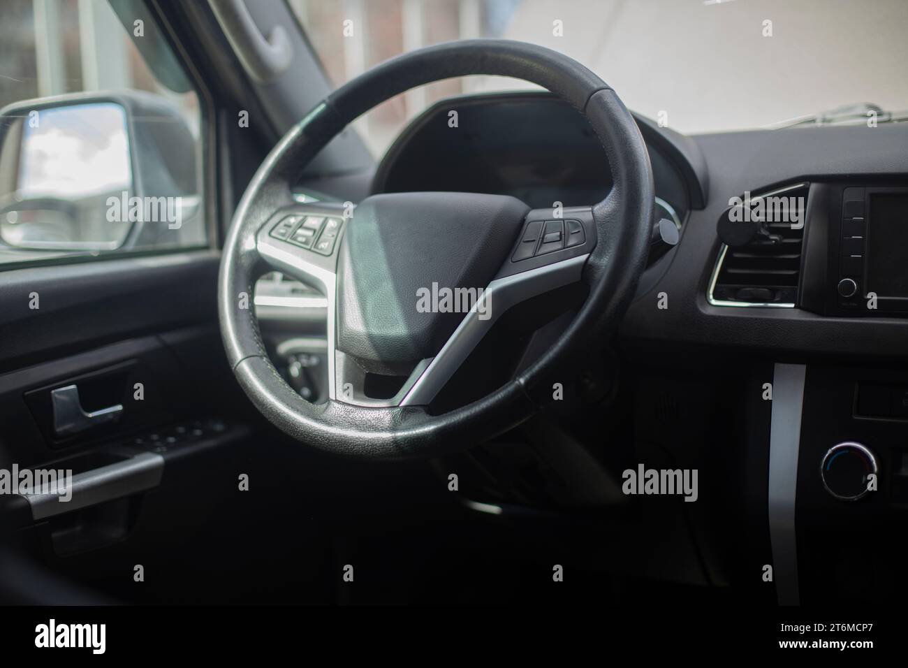 Wheel of car. Black Steering Wheel. Machine Interior Parts. Transport ...