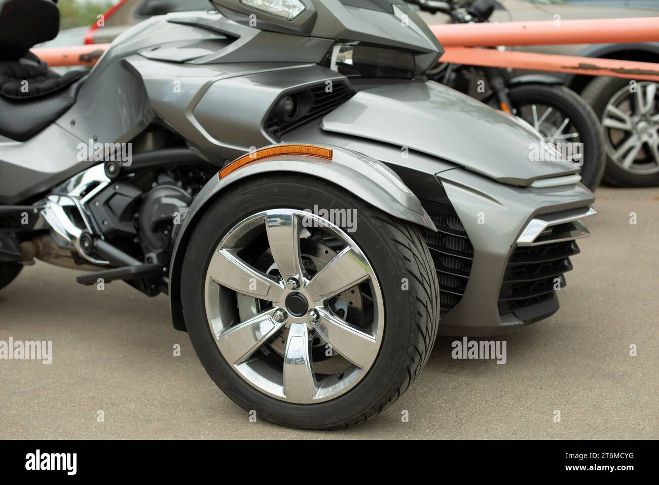 Sports transport. Aggressive bike design. Wheel on machine. Three wheel ...