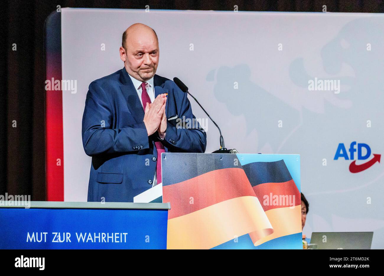 11 November 2023, Hesse, Karben: Robert Lambrou (AfD), co-chairman of ...