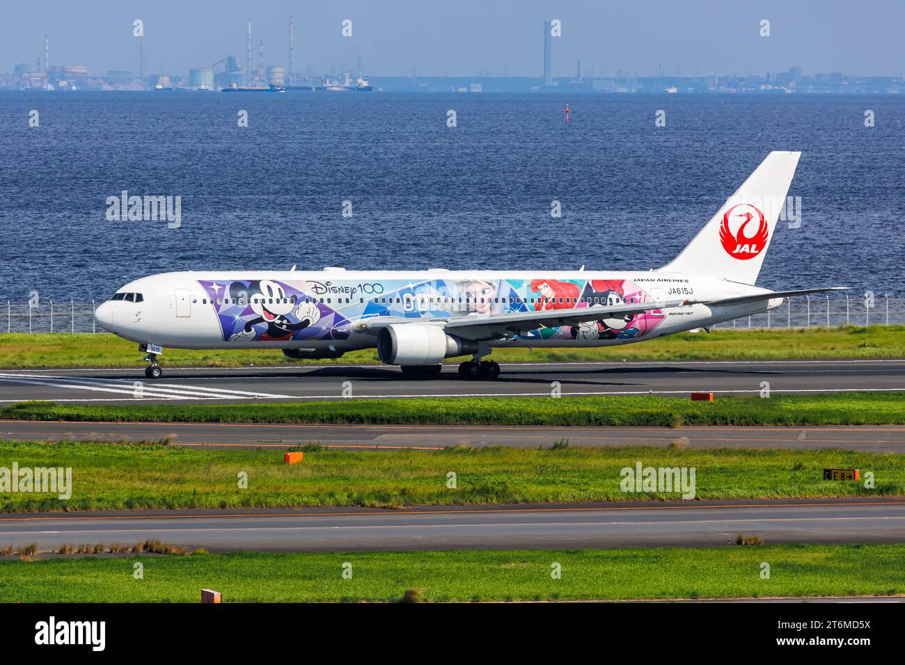 Tokyo, Japan - September 25, 2023: Japan Airlines JAL Boeing 767-300ER airplane with Disney 100 ...