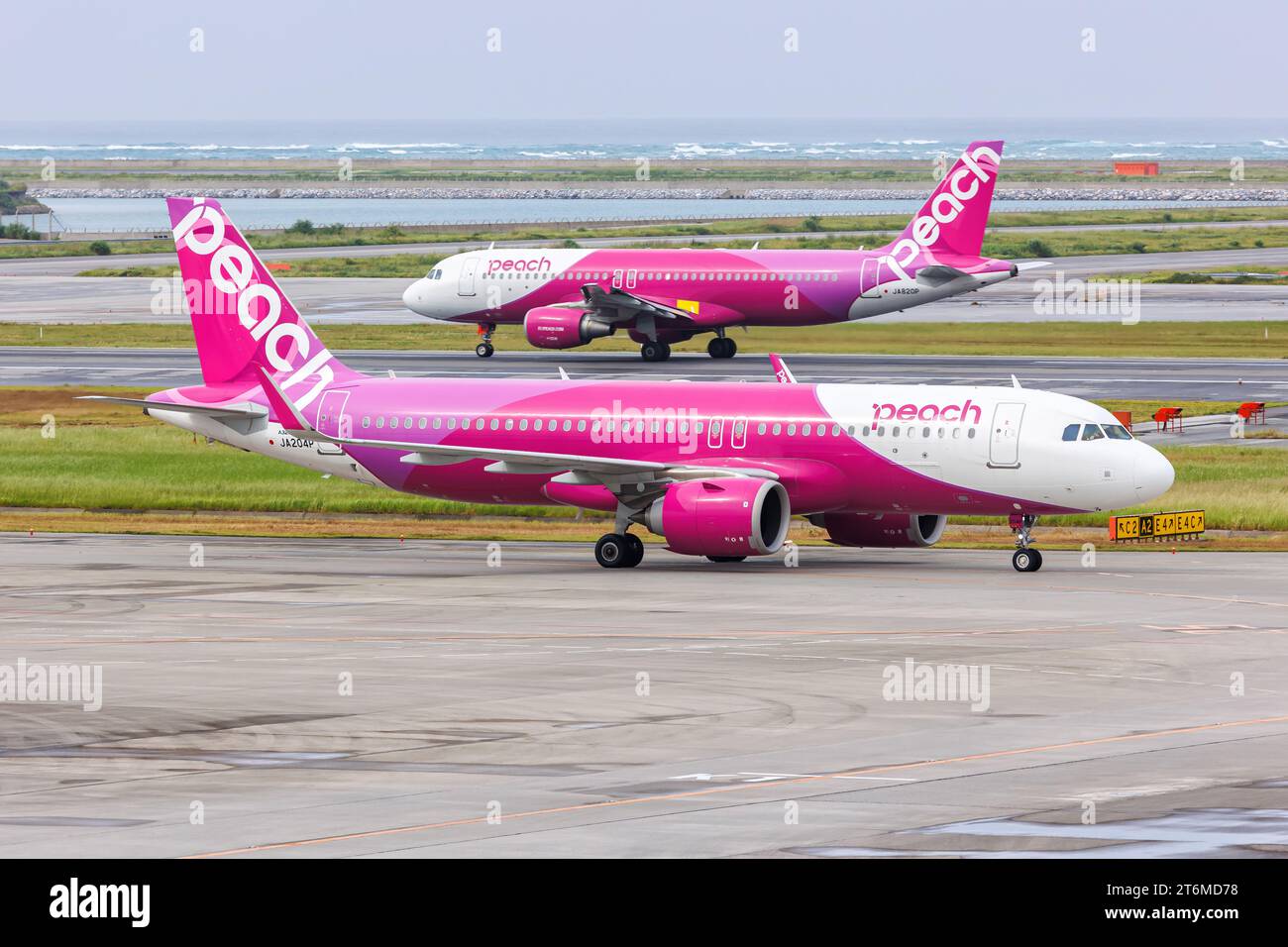 Okinawa, Japan - October 3, 2023: Peach Airbus A320 airplanes at ...
