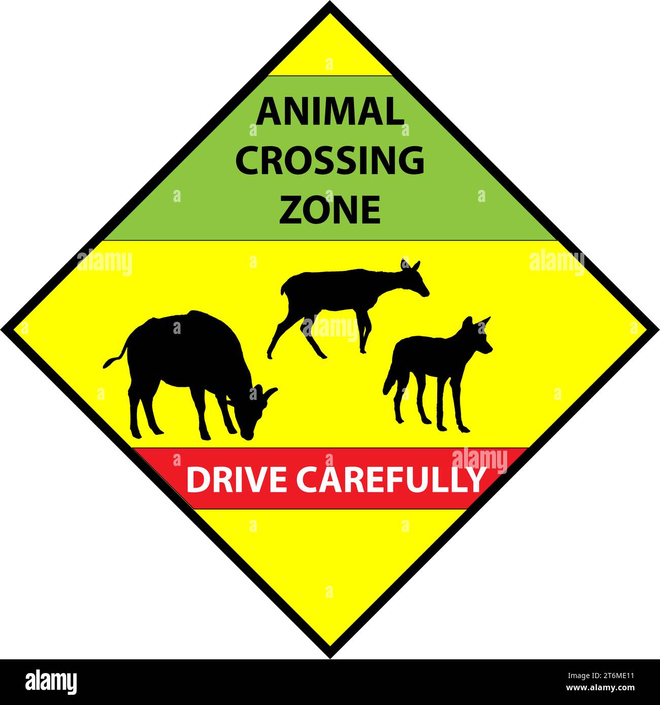 road sign on the highway Drive Slowly. Animal crossing sign board ...
