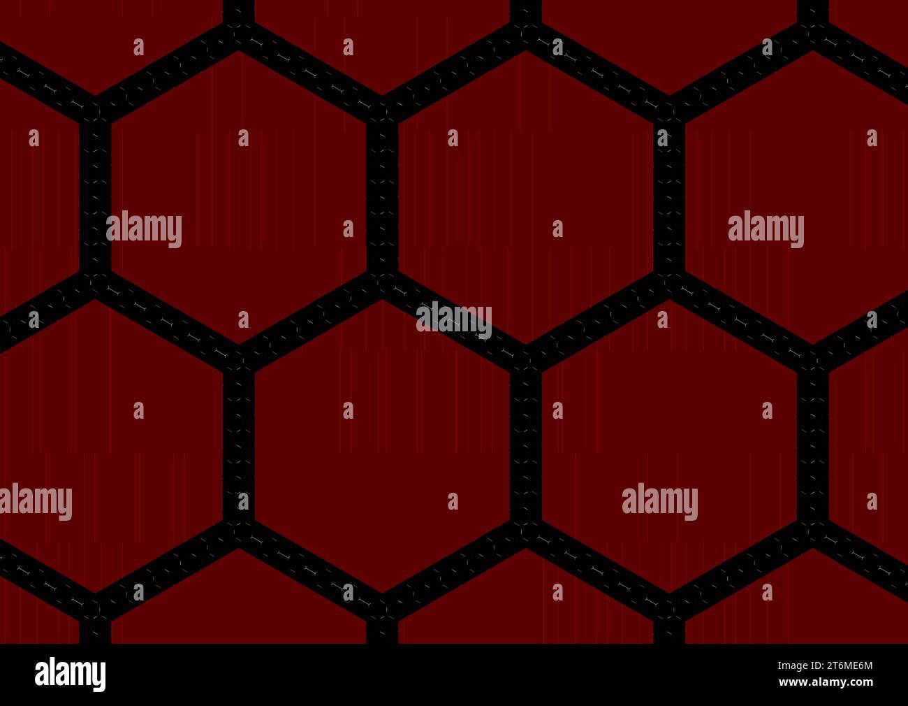An abstract hexagonal pattern showcasing red cells with vertical lines ...