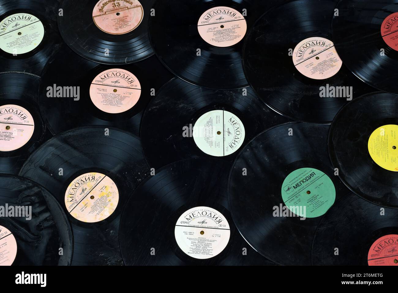 KYIV, UKRAINE - 4 MAY, 2023: Vinyl LP records from 1950-1970. Old ...