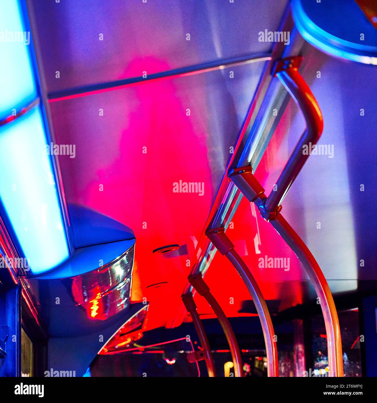 Lights reflecting off the ceiling of a bus at night Stock Photo - Alamy