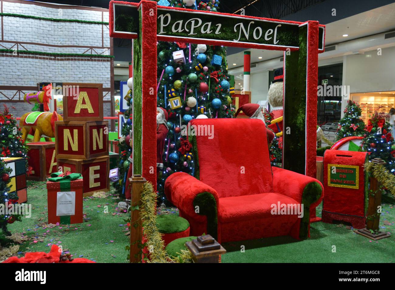 MARILIA, SÃO PAULO, BRAZIL - December 07, 2021: Santa Claus chair with ...