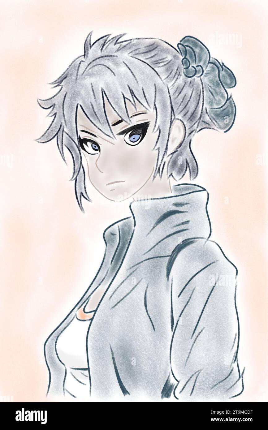 Digital pencil drawing of female character. Color illustration for ...