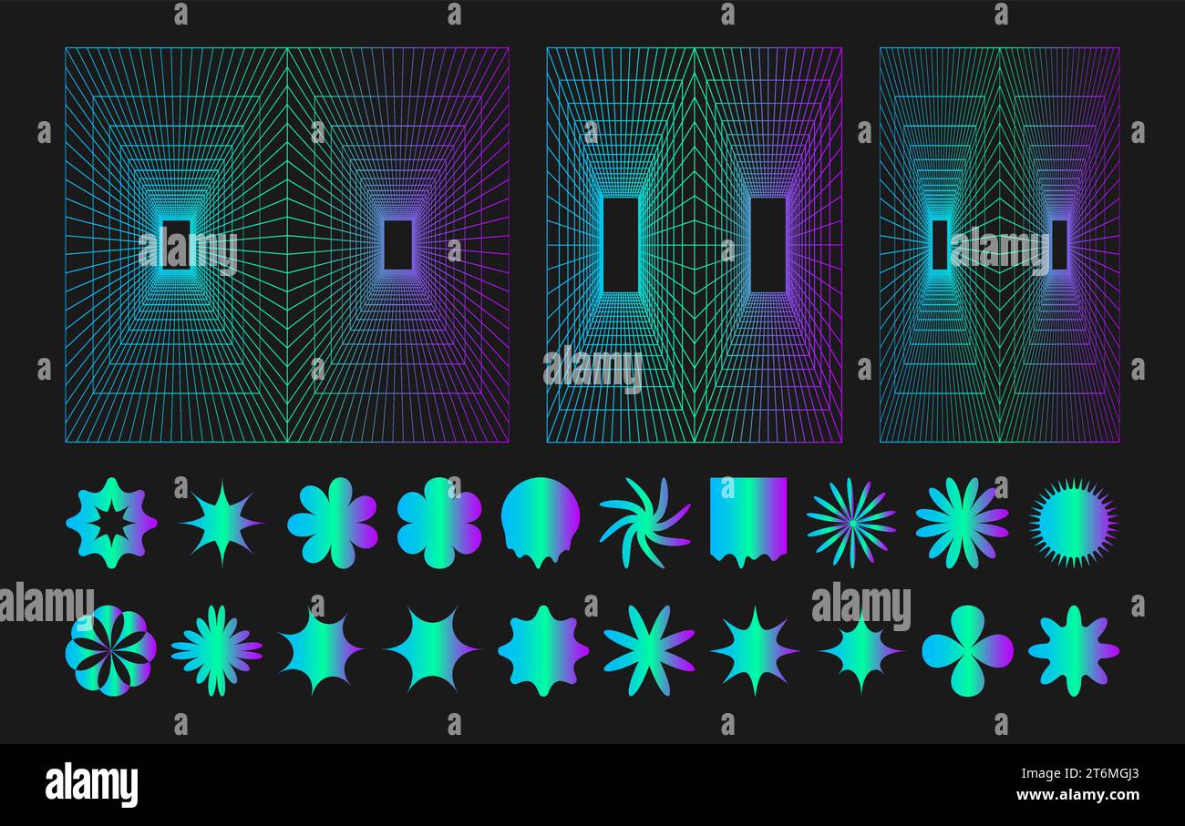 Cyber grid, punk perspective rectangular tunnels and y2k psychedelic ...