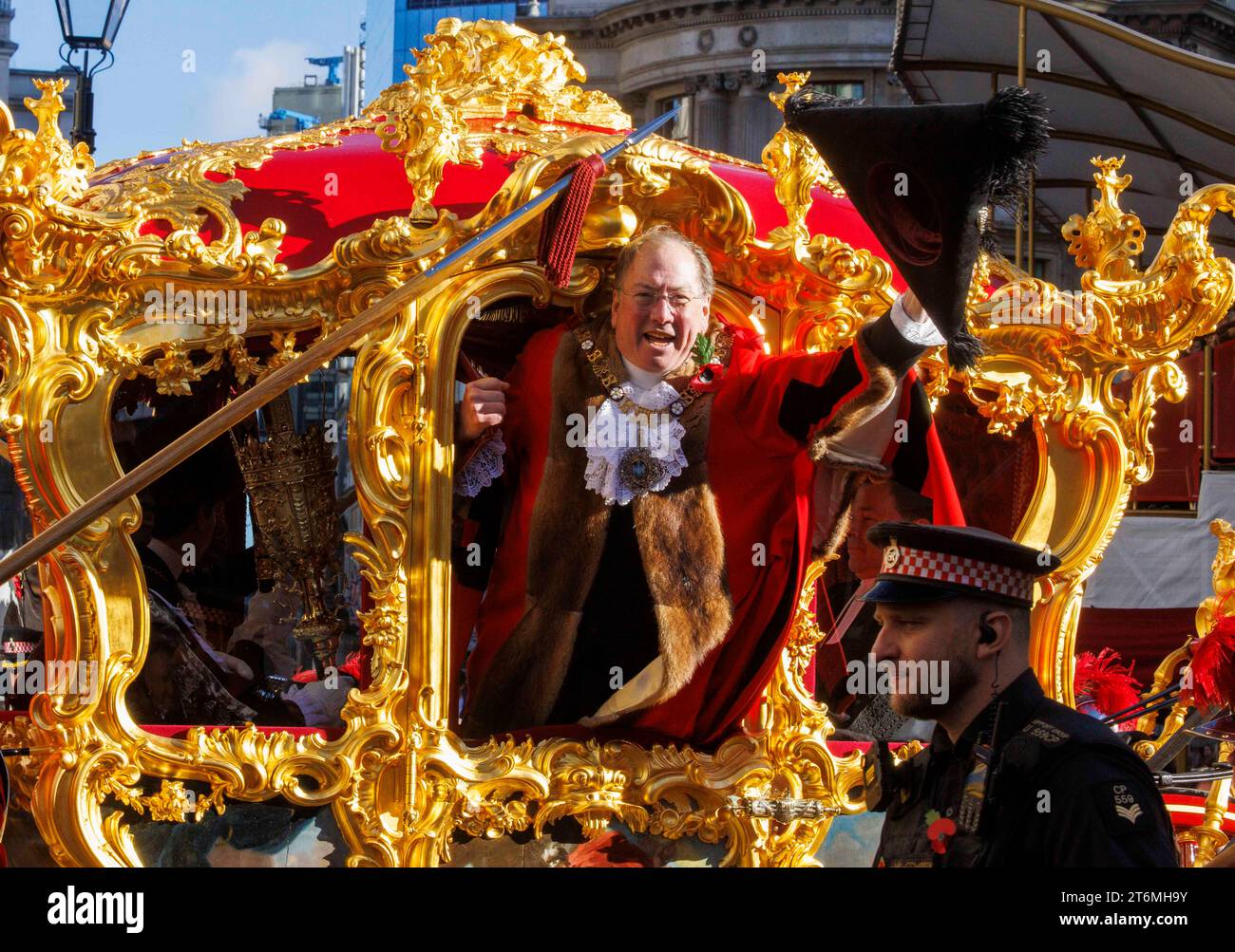 London, UK 11 Nov 2023 Michael Mainelli, the New Lord Mayor, waves to ...