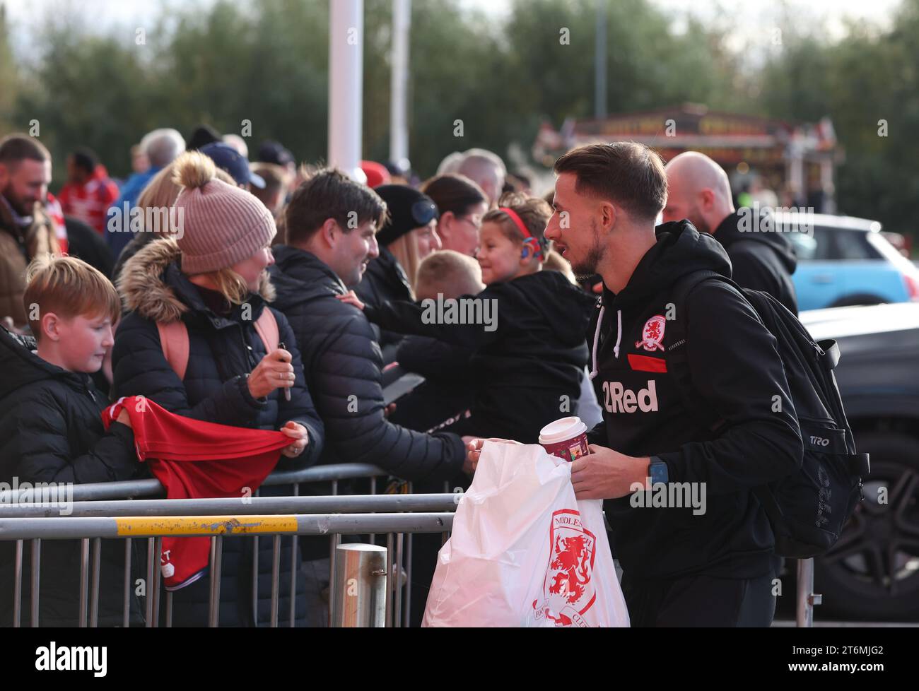 Middlesbrough players arrive ahead of the Sky Bet Championship match ...